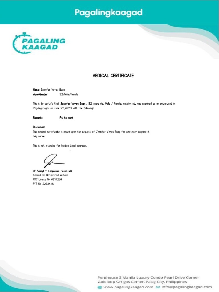 Fit To Work Jennifer | PDF