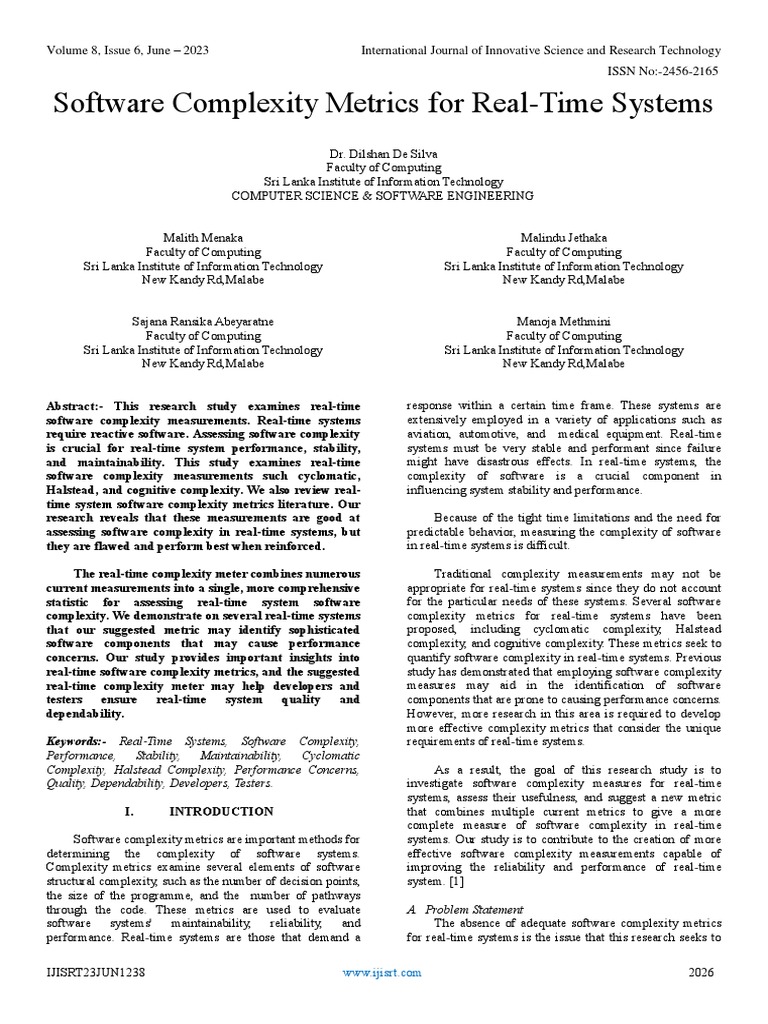 Software Complexity Metrics For Real-Time Systems | PDF | Computers