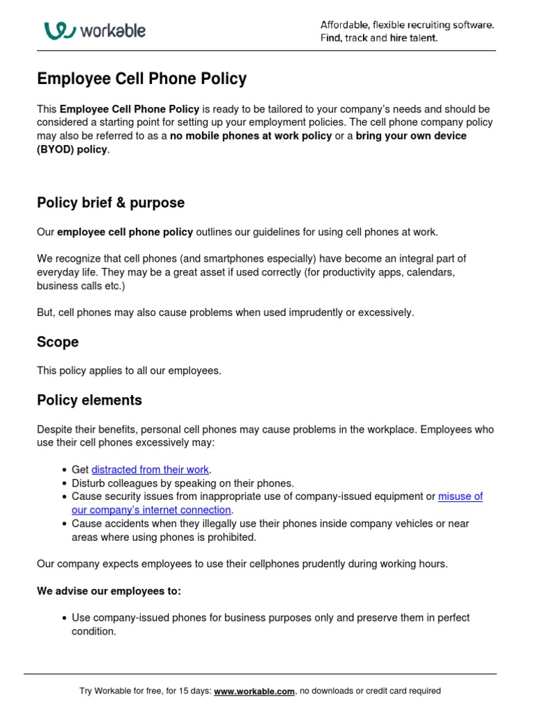 Employee Cell Phone Policy | PDF