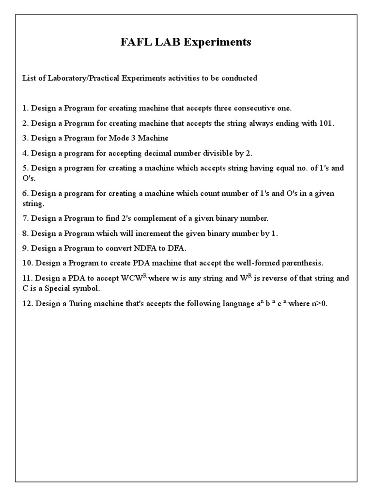 List of Laboratory Fafl | Download Free PDF | Computer Programming | Theoretical Computer Science