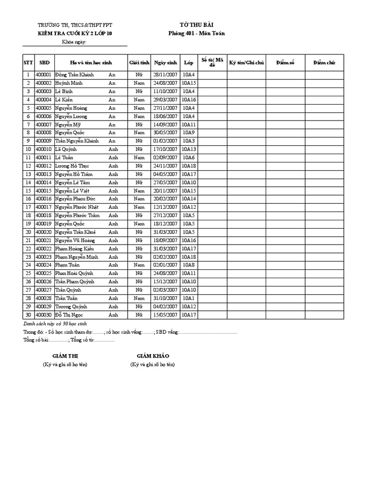 DS Phòng Thi L P 10 | PDF