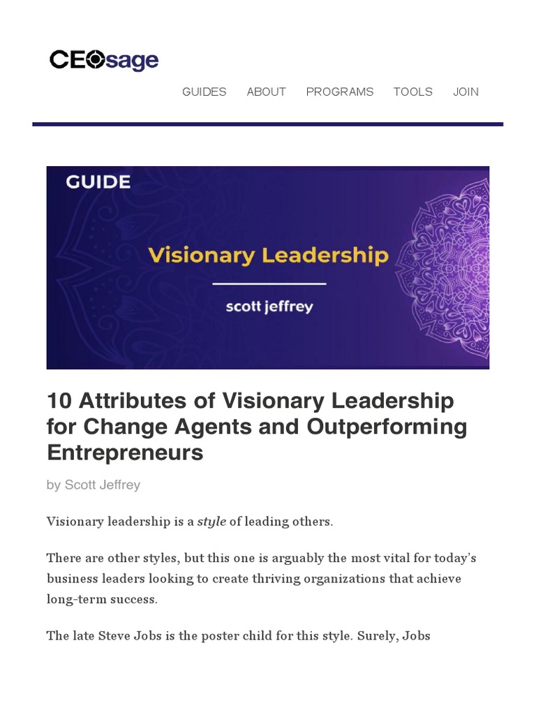 Ten Attributes of Visionary Leadership (And How To Embody Them) | PDF ...