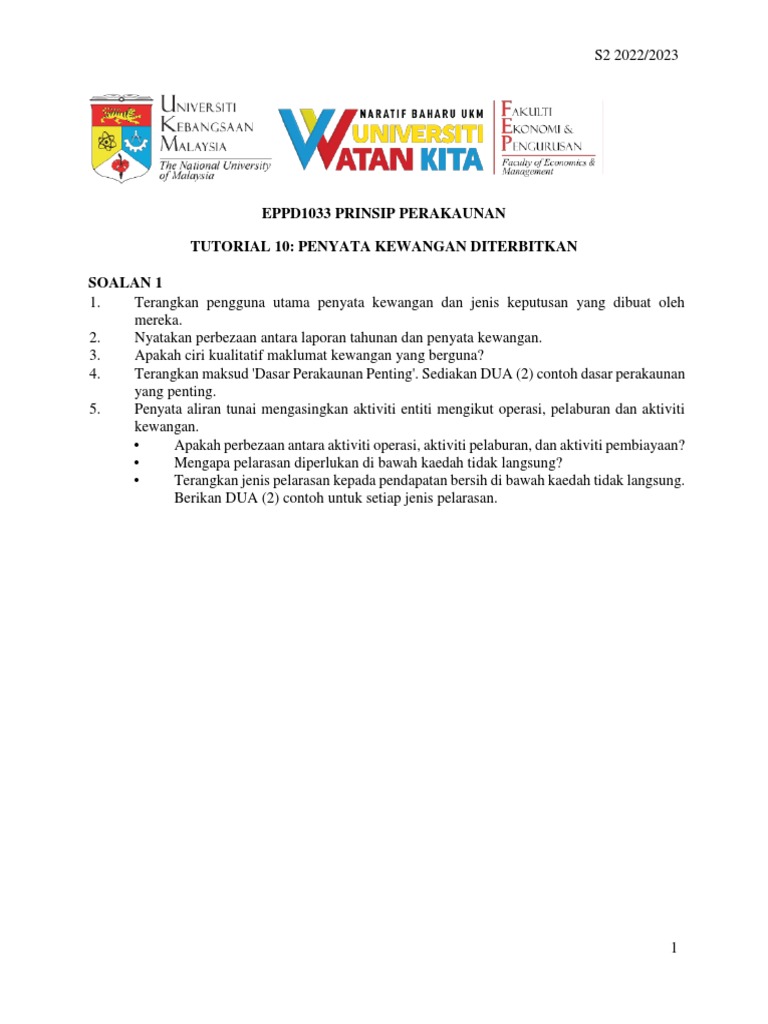 Tutorial 10 - Penyata Kewangan Diterbitkan | PDF