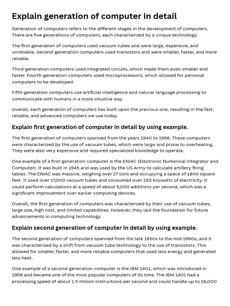 Explain Generation of Computer in Detail | PDF | Personal Computers ...