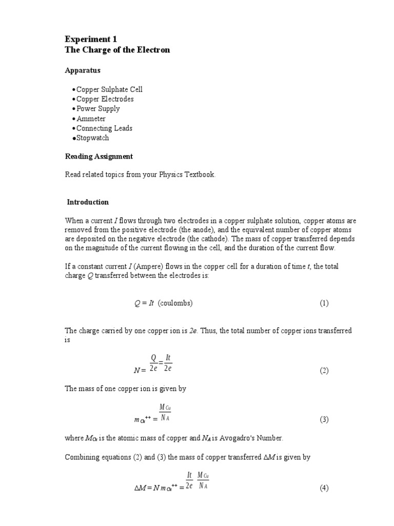 Measuring Electron Charge via Copper Cell | PDF | Electrode | Ion
