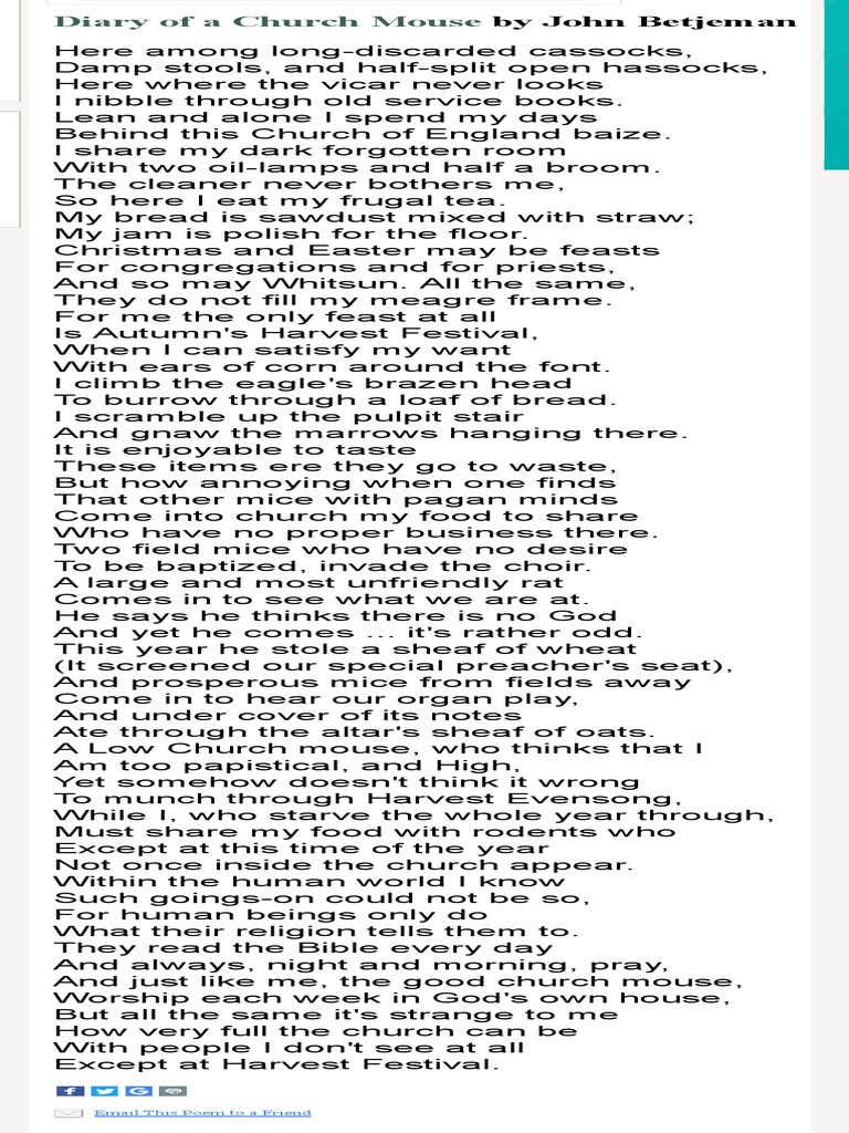 Diary of a Church Mouse - Poem by John Betjeman | PDF