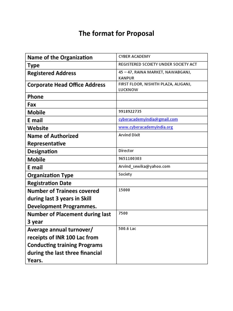 The Format For Proposal - India - Literacy - Board | PDF