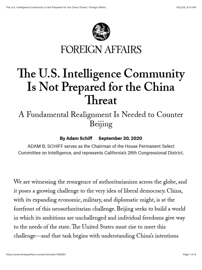 U.S. Intelligence's China Threat Assessment | PDF | China | World Politics