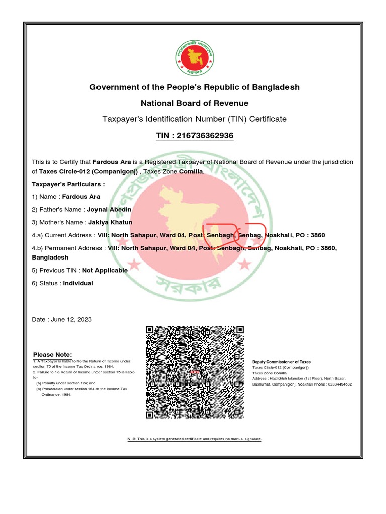 NBR Tin Certificate 216736362936 | PDF