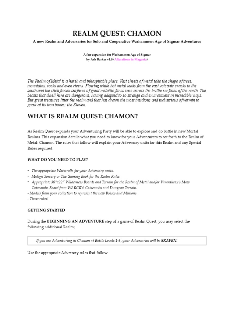 Realm Quest - Chamon 1-0 | Download Free PDF | Gaming | Role Playing Games