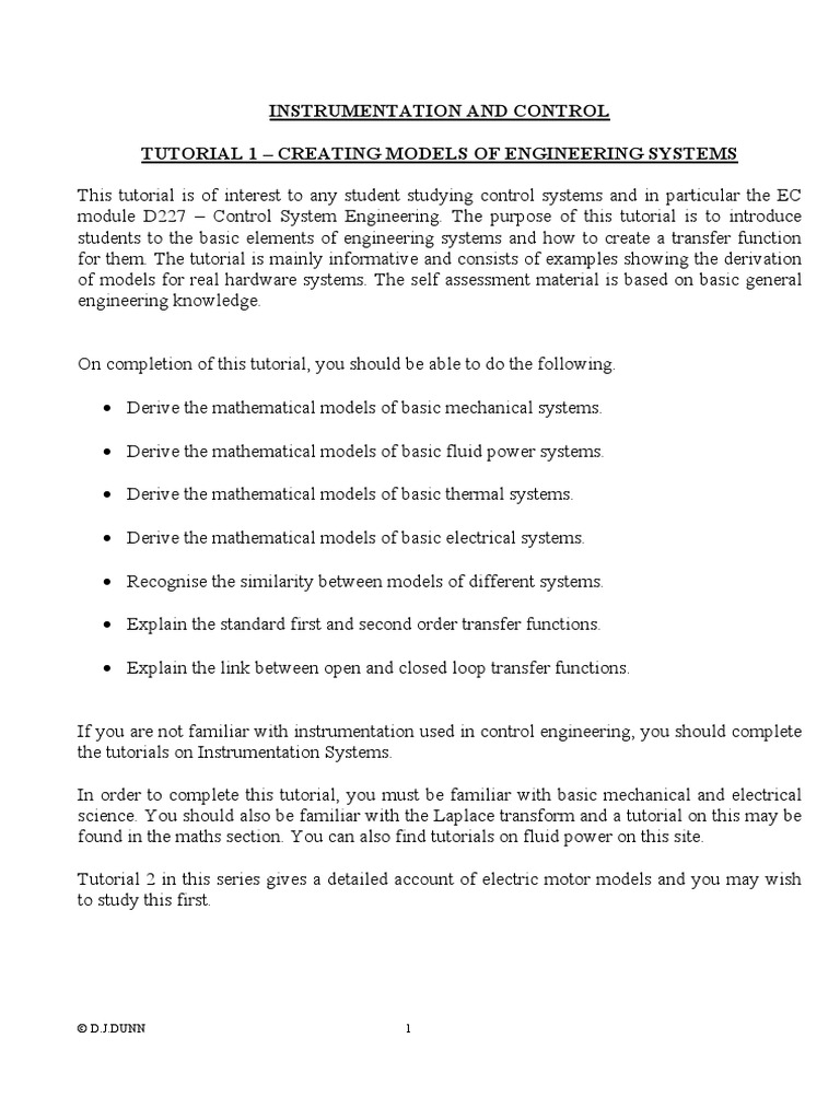 Instrumentation and Control. Engineering Models | PDF | Torque ...