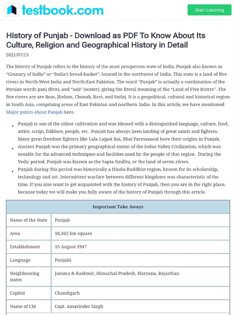 History of Punjab PDF | PDF