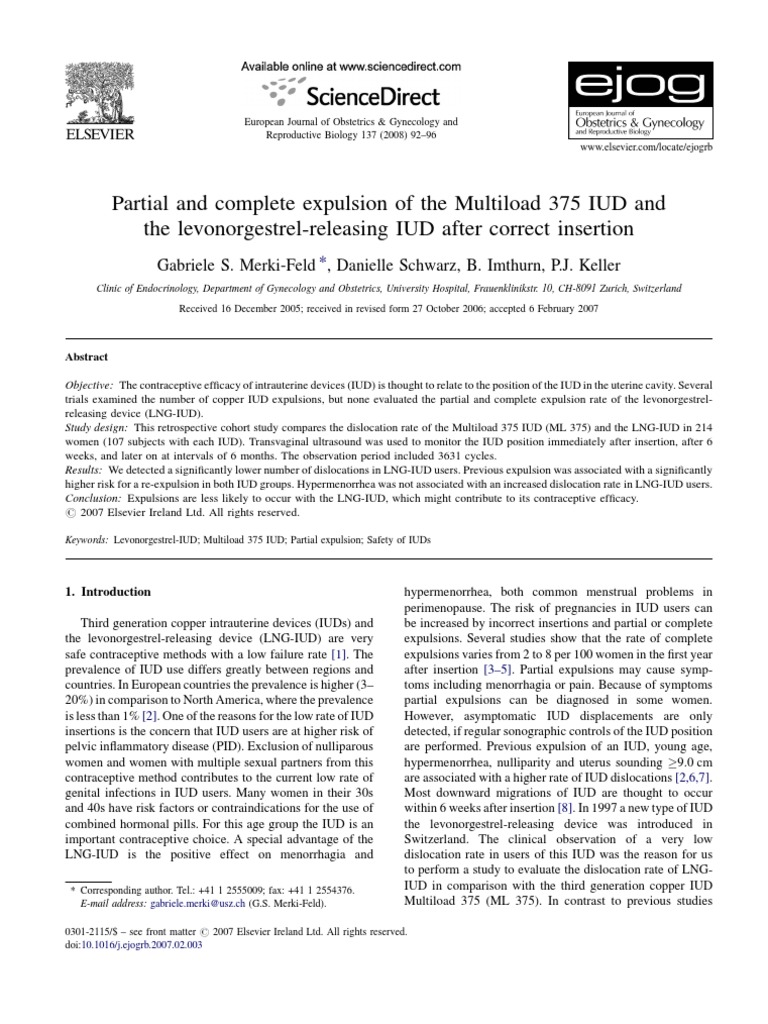 Partial and Complete Expulsion of The Multiload 375 IUD and The ...