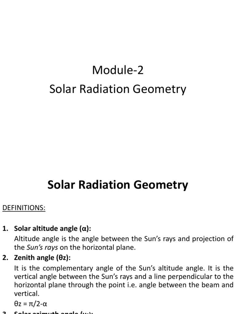 Solar Radiation Geometry | PDF | Water Heating | Solar Energy