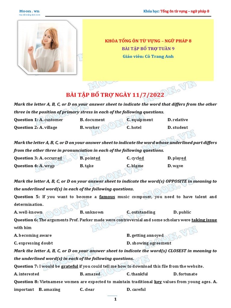 (TO8) Bai Tap Bo Tro Tuan 9 | PDF