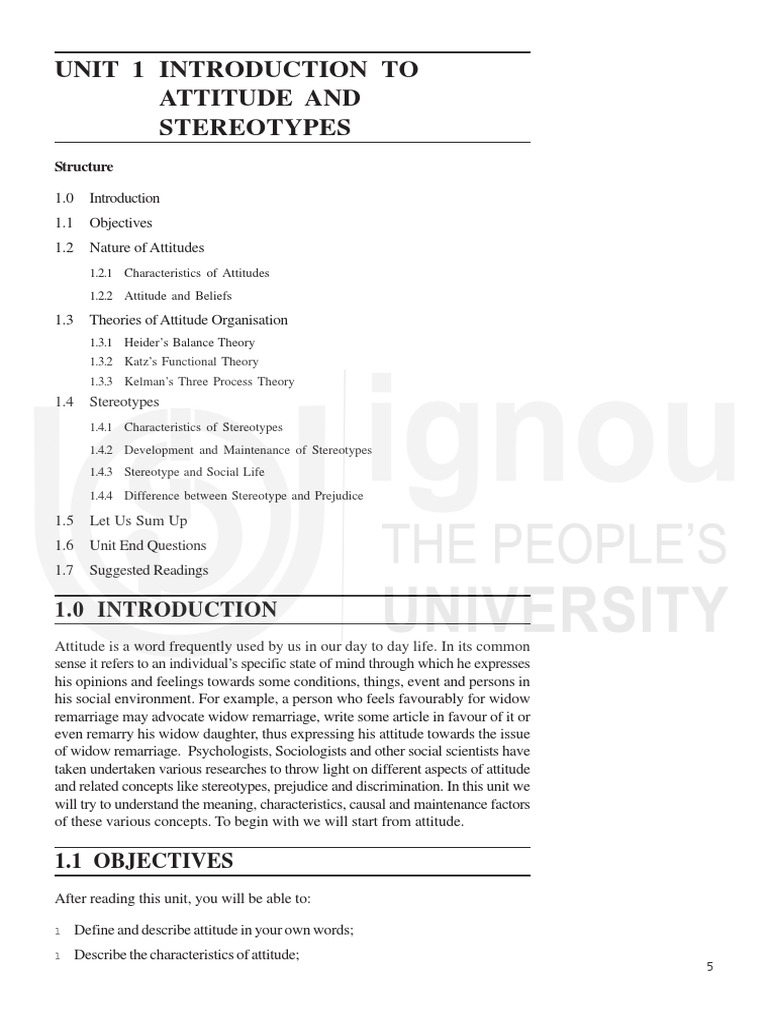 Block-3 Attitudes, Stereotypes, Prejudice and Discrimination | PDF