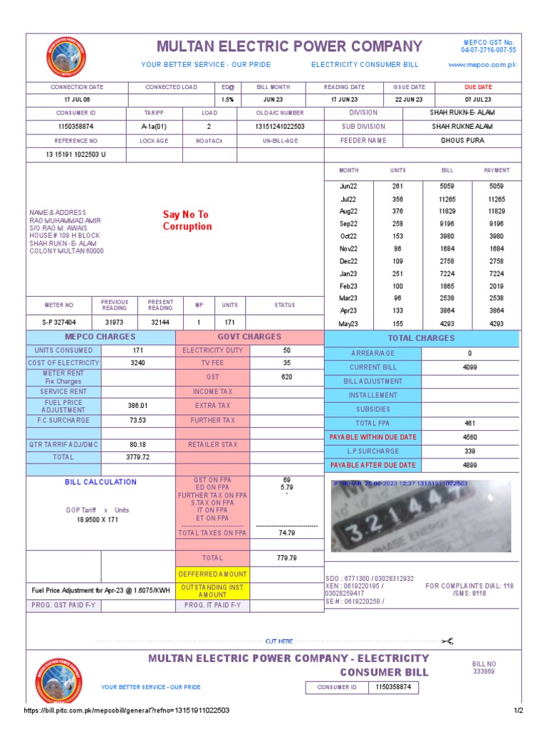 Mepco Bill | PDF | Taxes | Trade