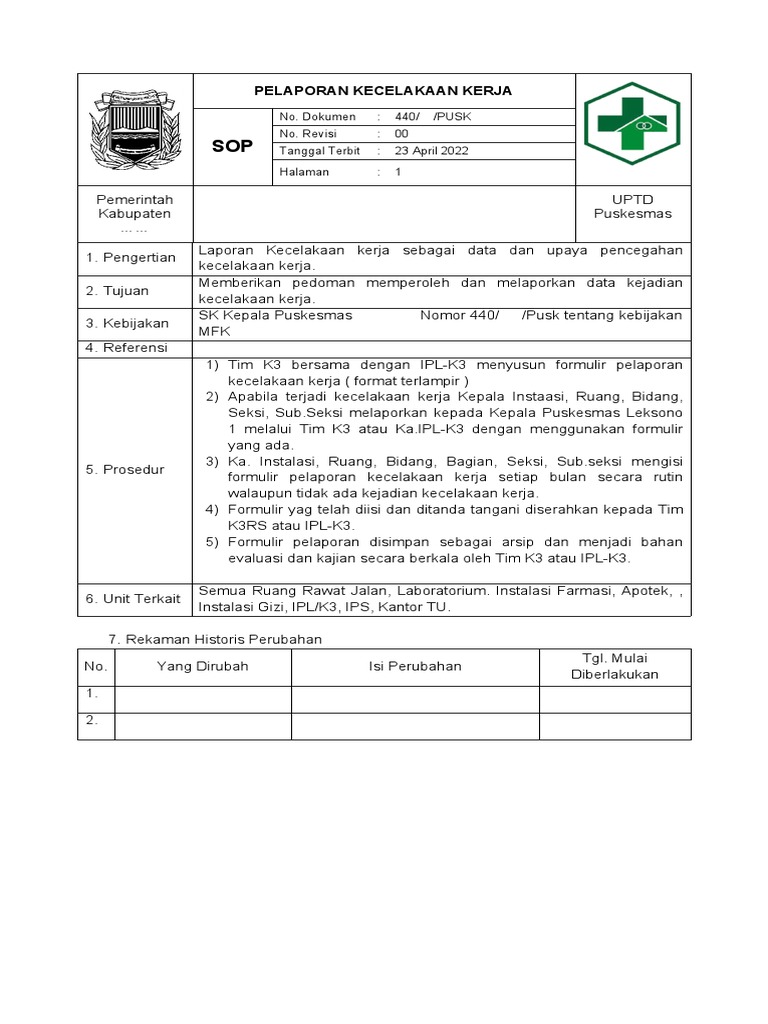 1.sop Pelaporan Kecelakaan Kerja | PDF