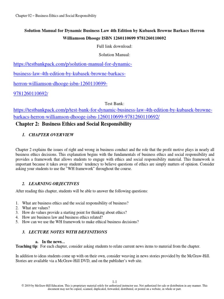 Solution Manual For Dynamic Business Law 4th Edition by Kubasek Browne ...