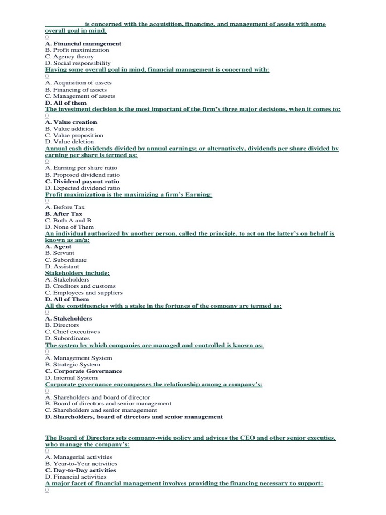 Finance Mcqs For Job Test | PDF