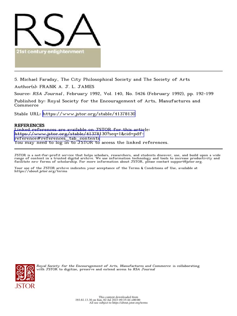Michael Faraday, The City Philosophical Society and The Society of Arts ...
