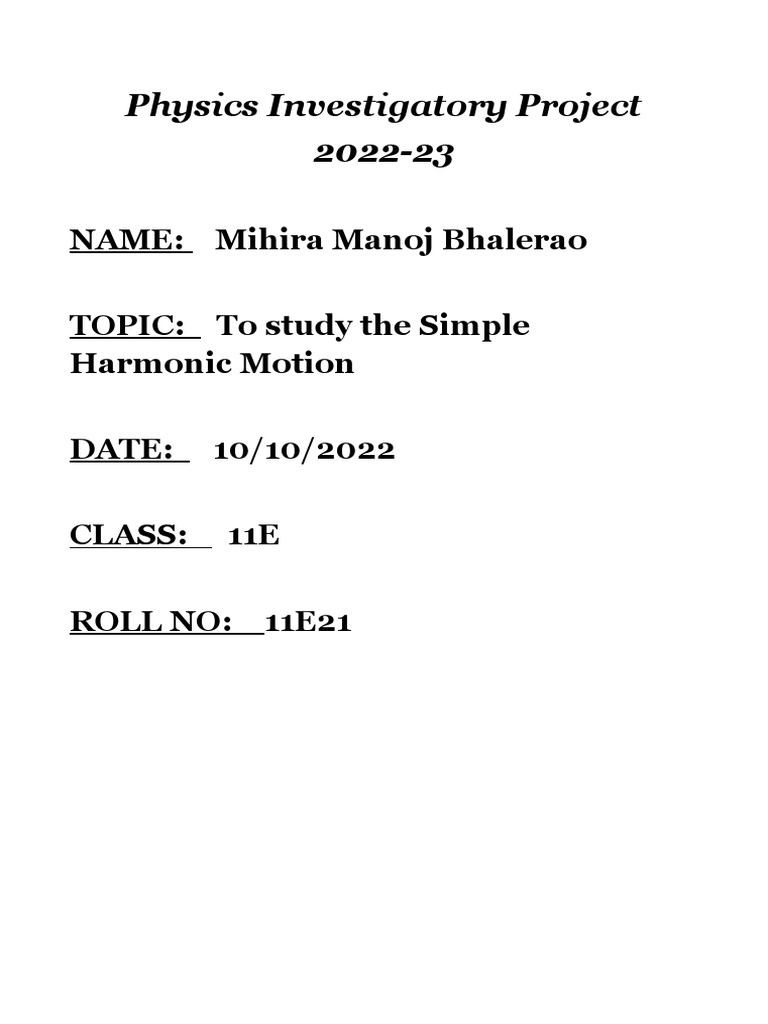 Physics Project | PDF | Oscillation | Applied And Interdisciplinary Physics