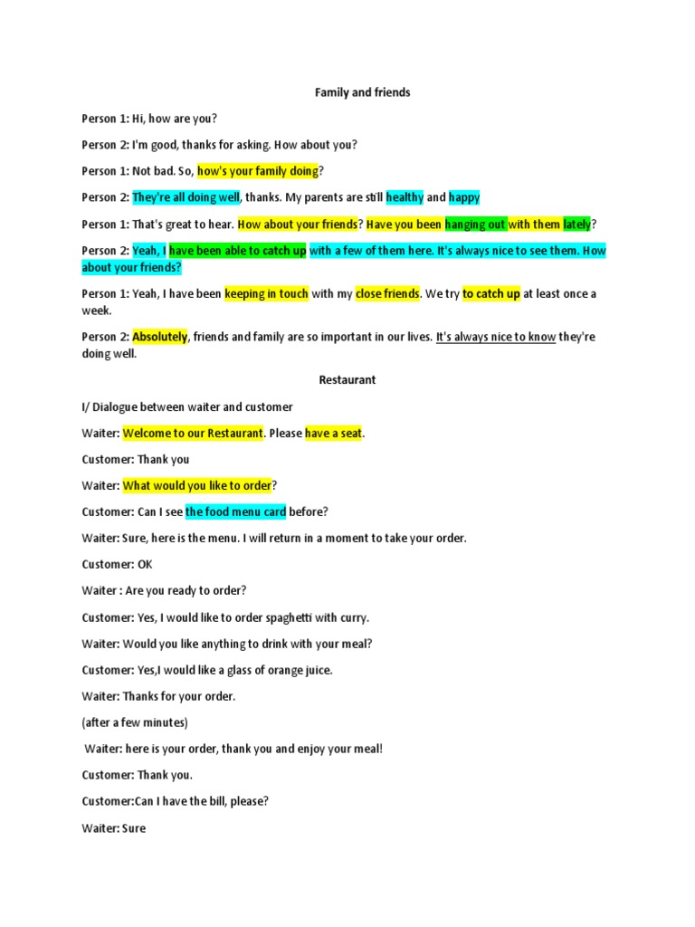 Speaking (Topic) | PDF | Waiting Staff