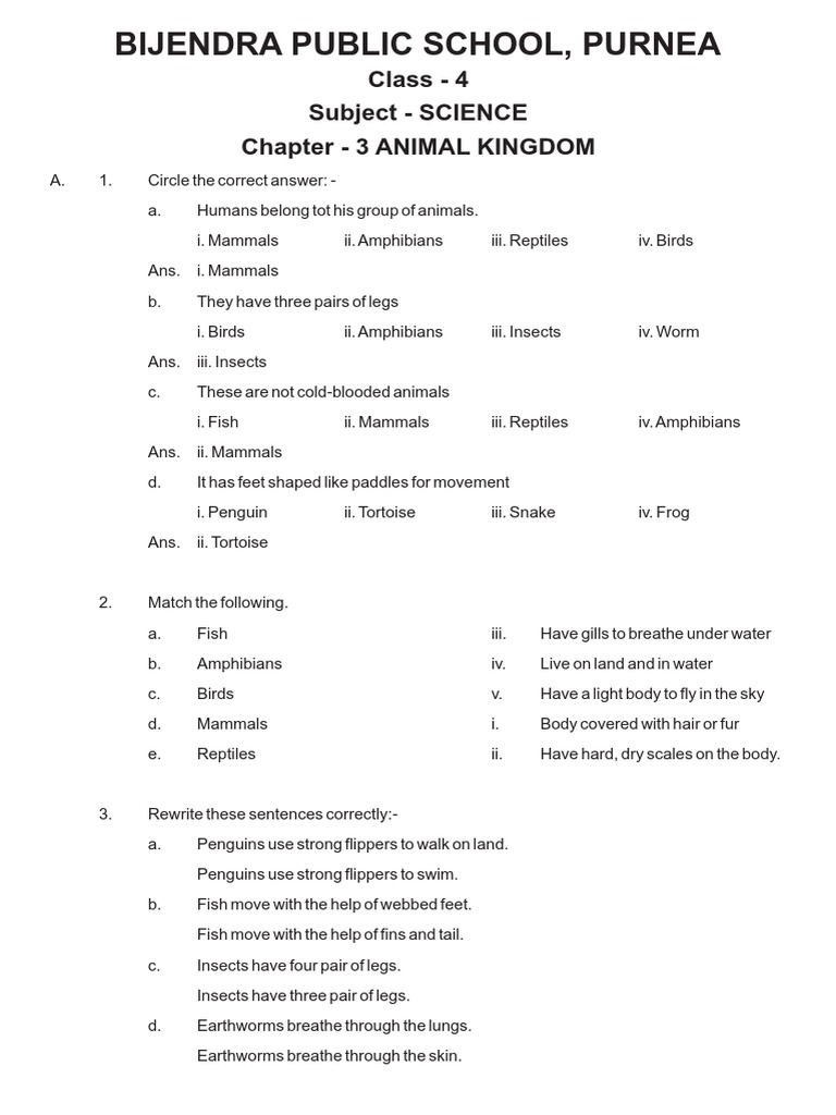 Class 4 Subject Science Chapter 3 Animal Kingdom Pdf Amphibian
