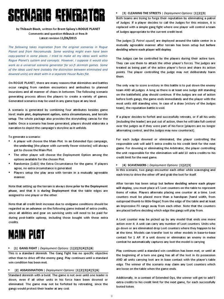Rogue Planet - Scenario Generator | PDF