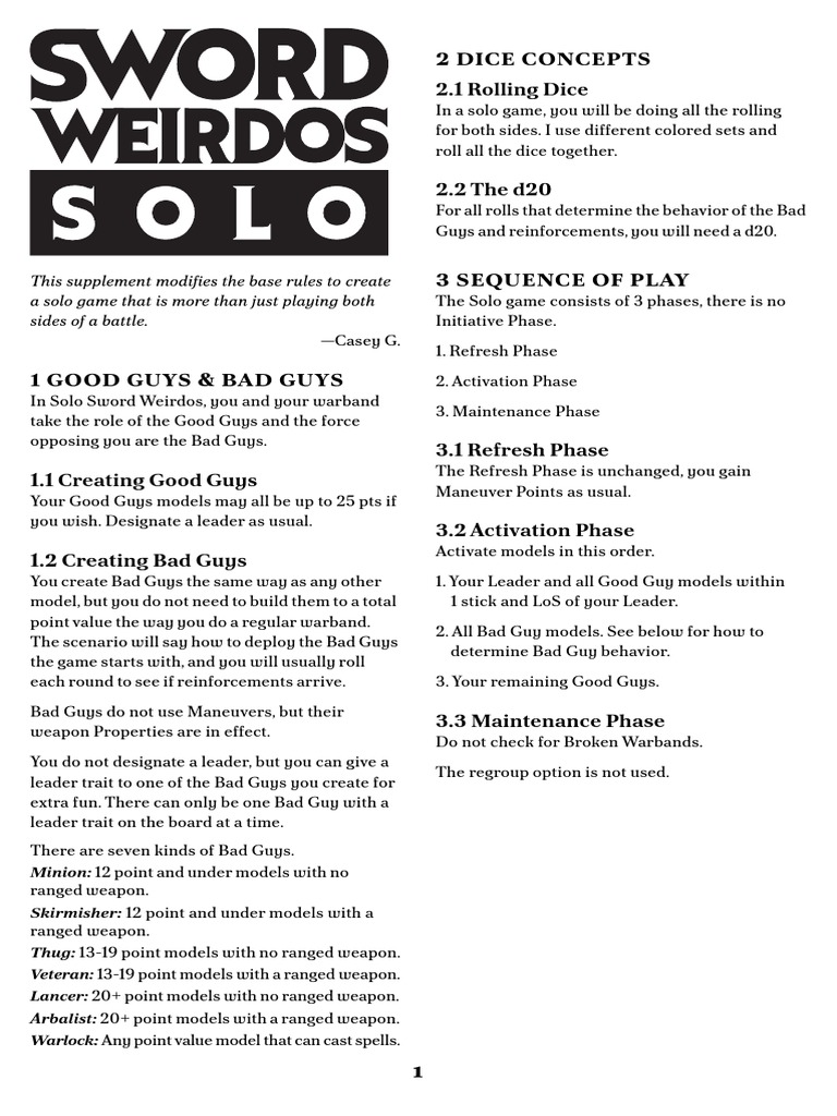 Sword Weirdos Solo | PDF | Dice | Tabletop Games