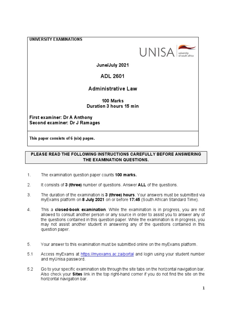 ADL 2601 July Exam | PDF | Quotation Mark | Justice