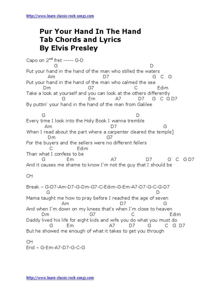 Put Your Hand in The Hand Tab by Elvis Presley | PDF