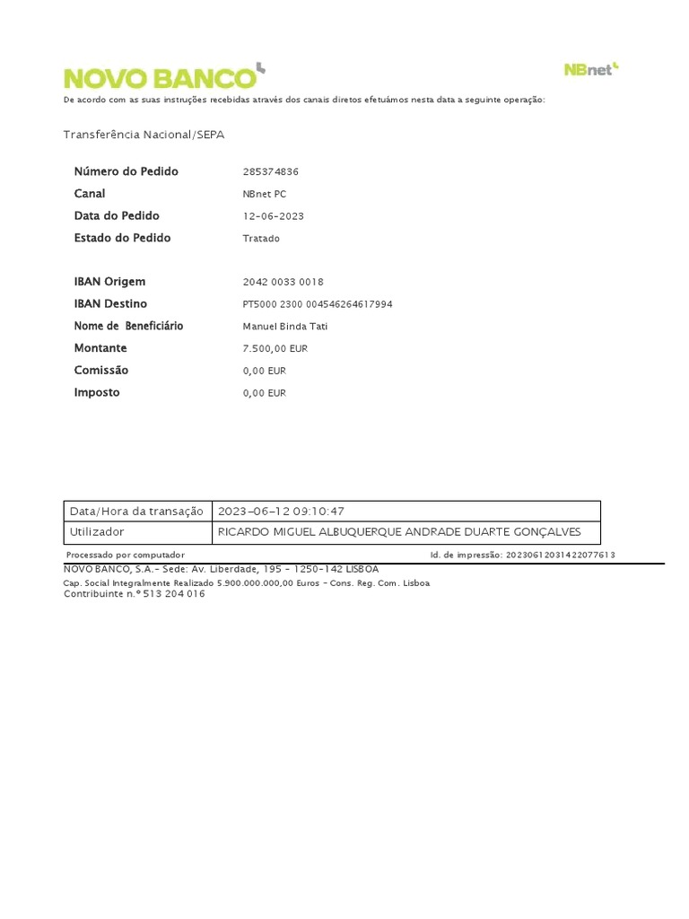 Novo Banco Comprovativo | PDF