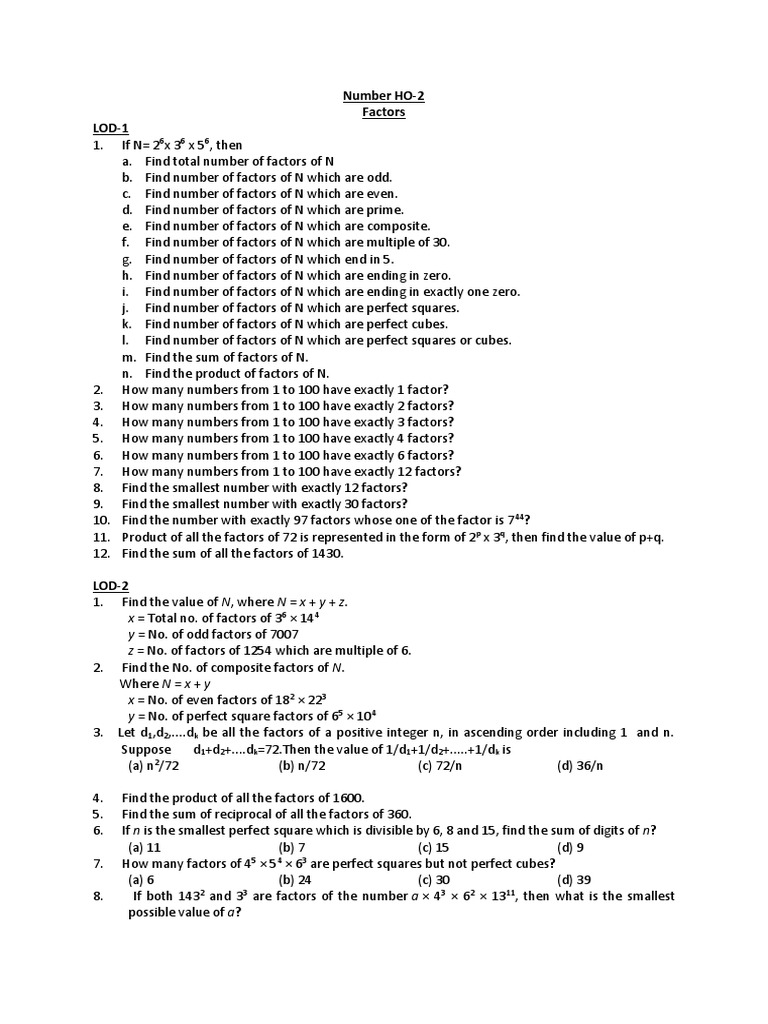 Factors - Numbers Handout | Download Free PDF | Numbers | Mathematical Objects