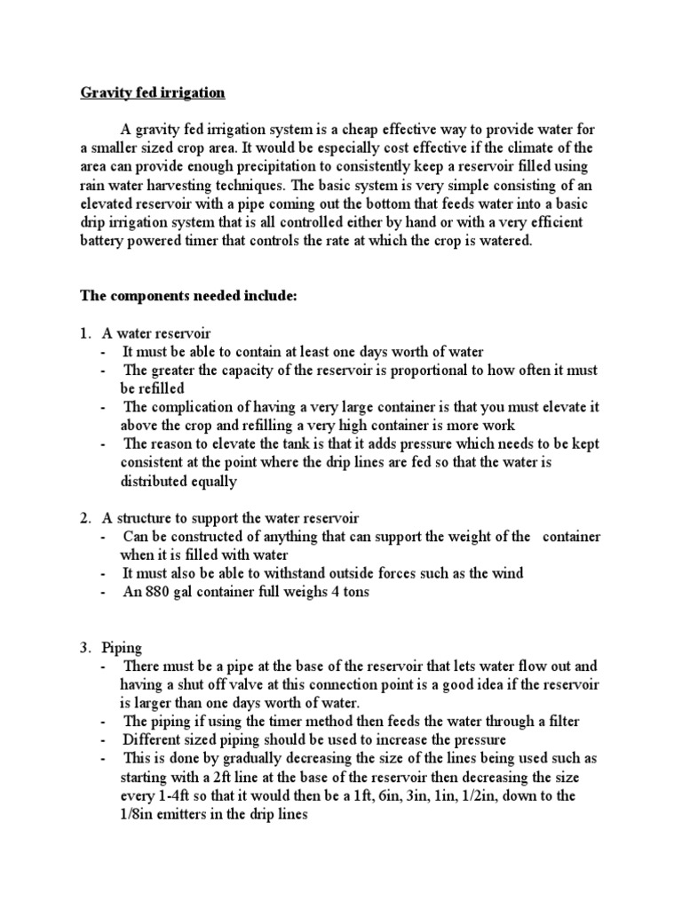Gravity Fed Irrigation System Guide | PDF