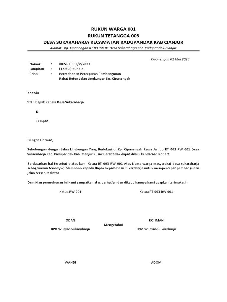 Surat Permohonan Percepatan Pembangunan | PDF