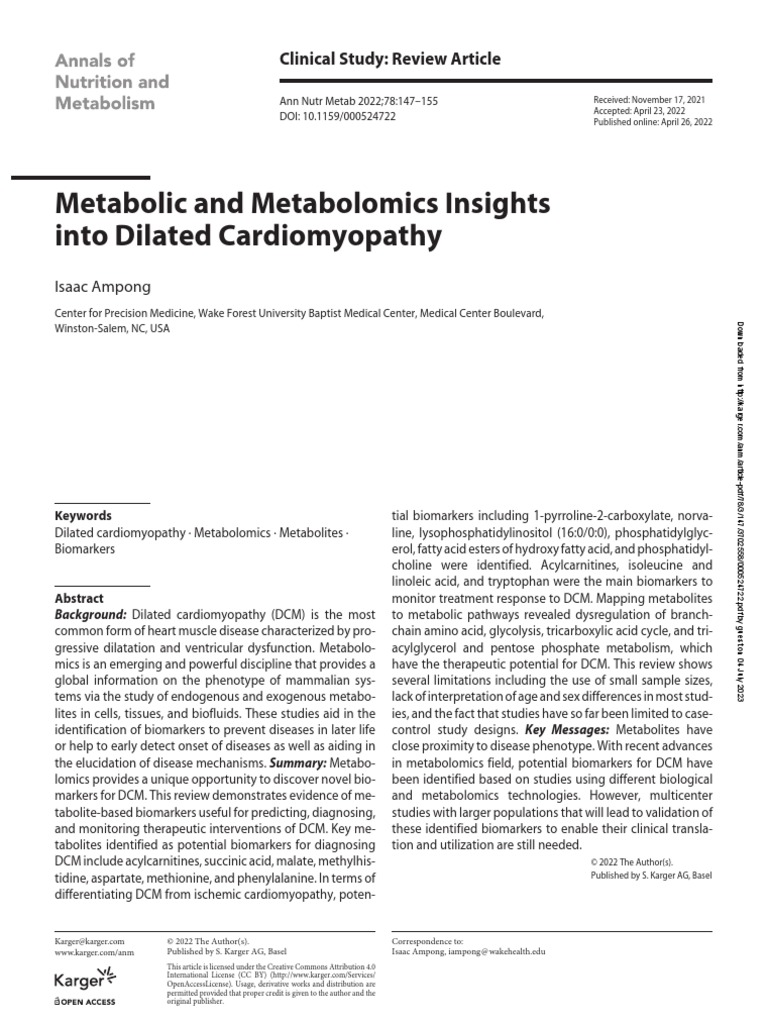 Metabolic and Metabolomics Insights Into Dilated Cardiomyopathy | PDF