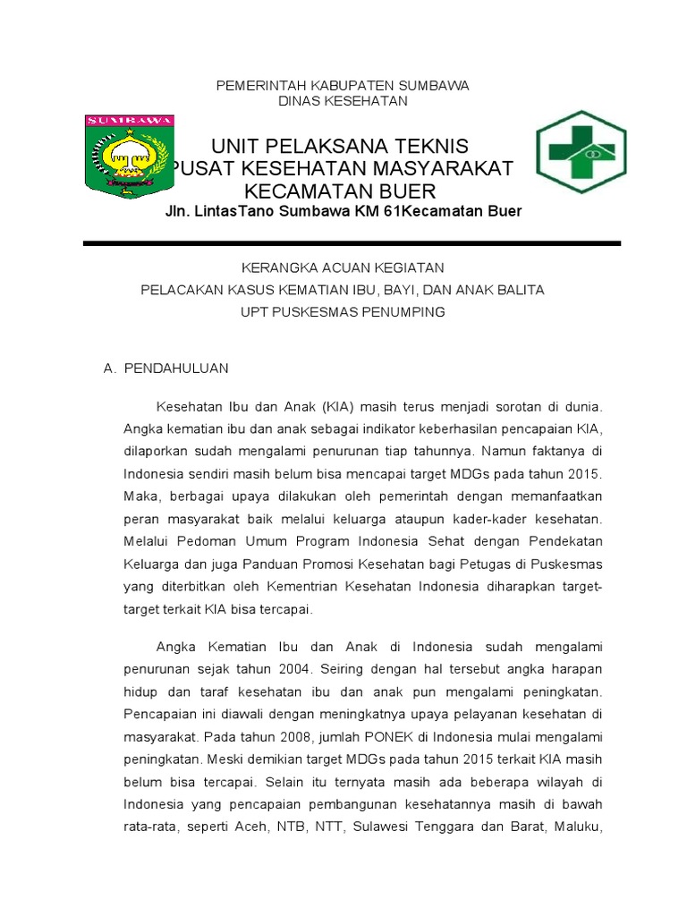 KAK Pelacakan Kematian Ibu, Bayi, Balita SDH Edit | PDF | Kesehatan Holistik