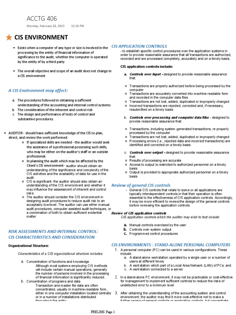 ACCTG 406: Cis Application Controls | PDF | Internal Control | Computer ...