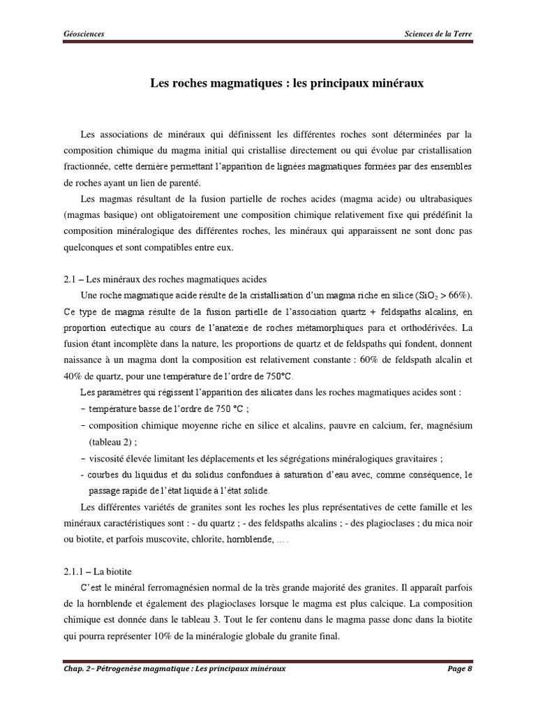 Minéraux des Roches Magmatiques | PDF | Roche magmatique | Granit