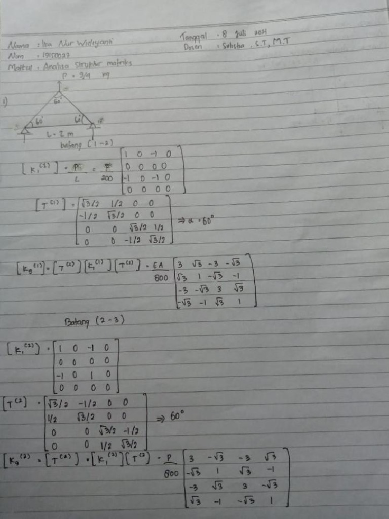 19150027_ika Nur Widiyanti_uas Analisa Struktur Metode Matriks 2021 | PDF