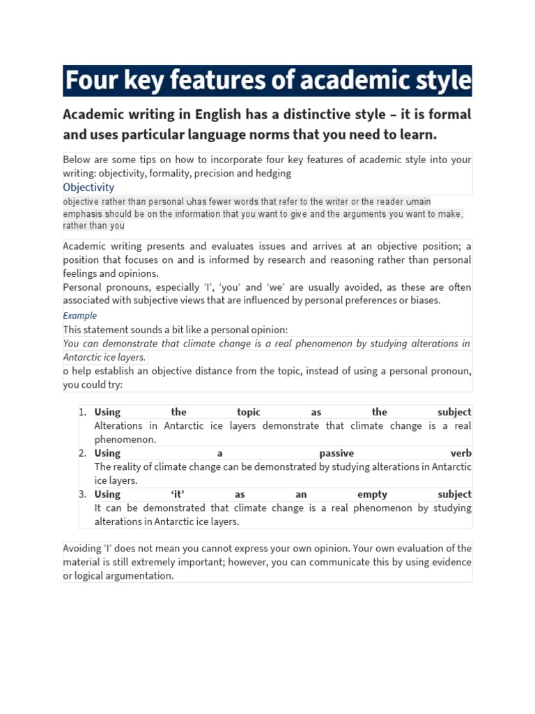 Academic Writing in English Has A Distinctive Style | PDF | Essays ...