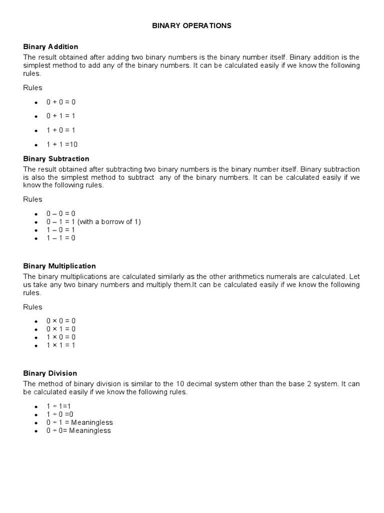 Binary Operations | PDF | Finance & Money Management | Teaching Methods & Materials
