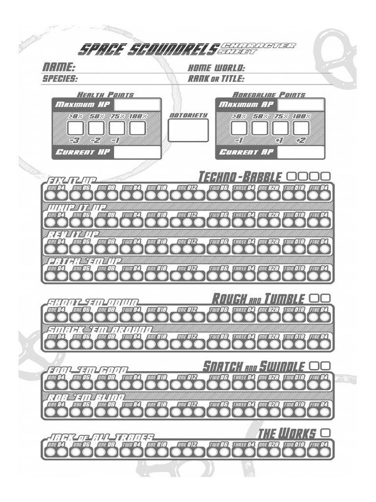 Space Scoundrels RPG Character Sheet | PDF