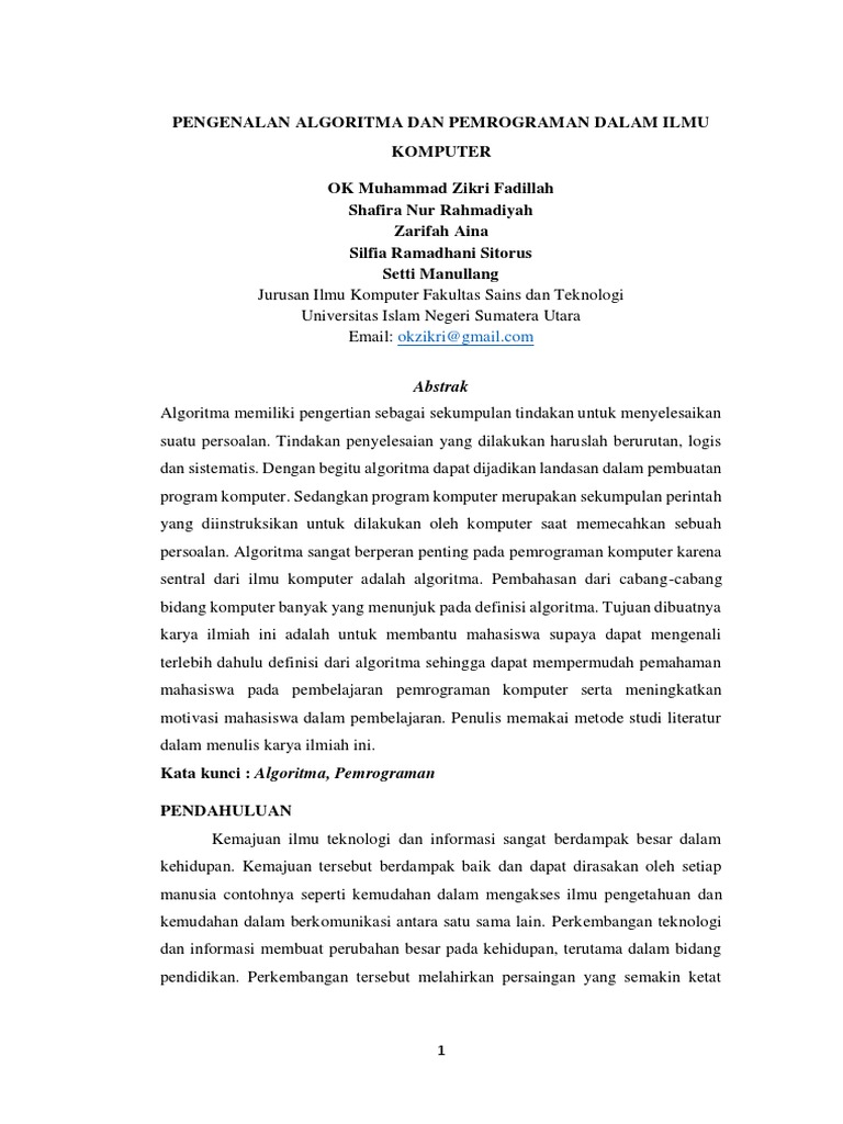 Jurnal Pengenalan Algoritma Dan Pemrograman Dalam Ilmu Komputer | PDF
