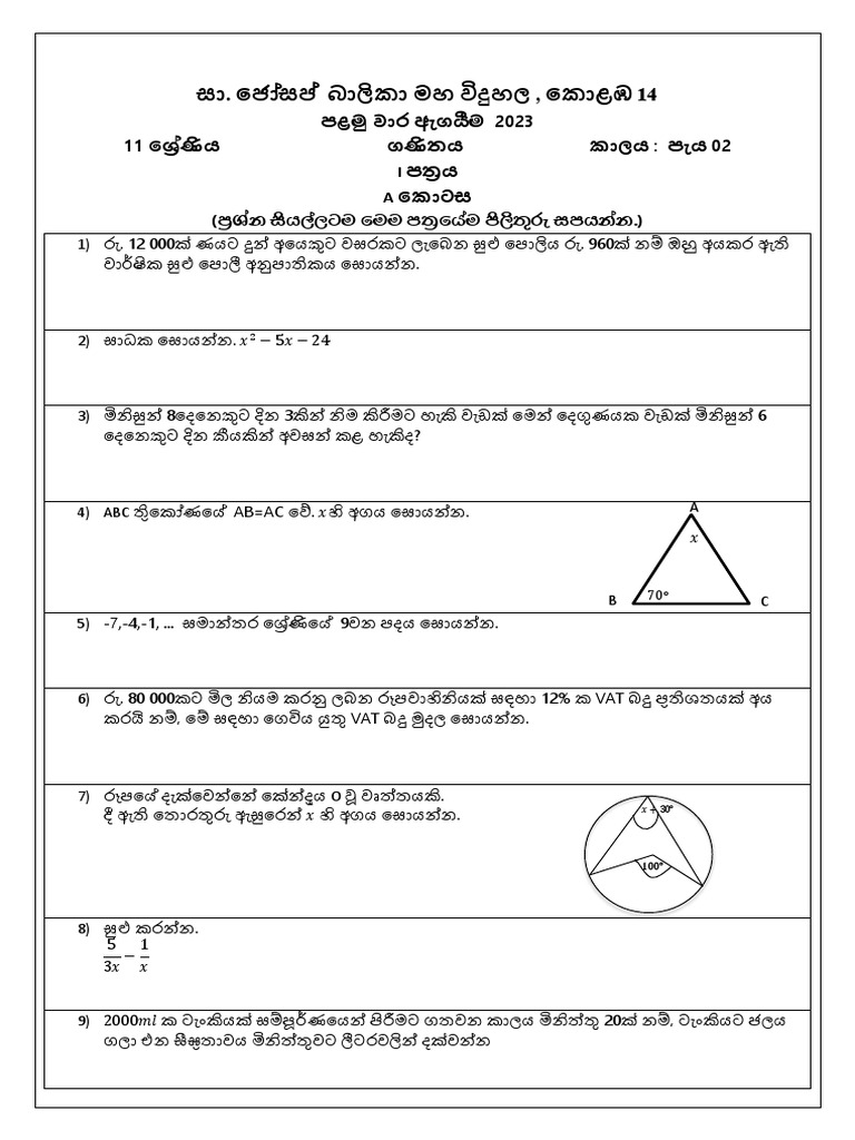 2023 Grade 11 1st Term Test | PDF