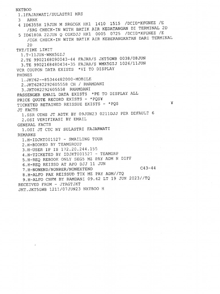 Tiket Batik Air | PDF