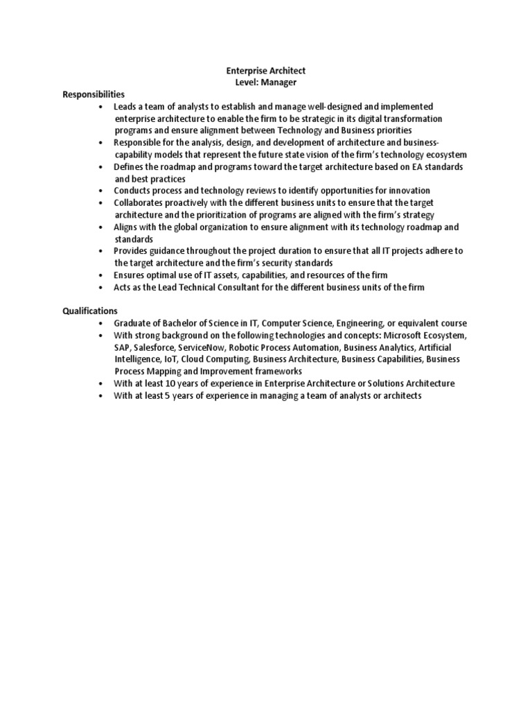 Enterprise Architect Manager Role | PDF