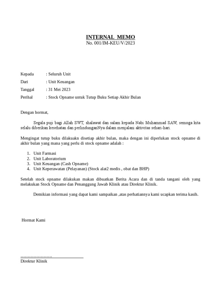Internal Memo Stock Opname | PDF