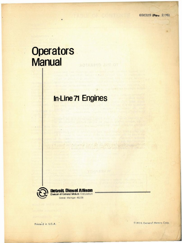 In-Line 71 Operators Manual | PDF | Internal Combustion Engine | Piston